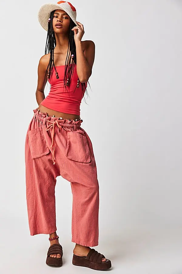 Free People Runyon Oversized Stripe Pants By In Coral Combo - 59